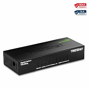 TRENDnet 8-Port Mini Gigabit Switch, TEG-S80g, GREENnet Technology, NDAA + TAA Compliant, Desktop Metal Ethernet Network Switch, 8 x Gigabit Ports, Fanless, Lifetime Protection, Black