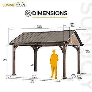 Sunjoy 12 x 14 ft. Hardtop Gazebo Premium Brown Cedar Wood Frame Gable Roof Gazebo with Ceiling Hook by SummerCove