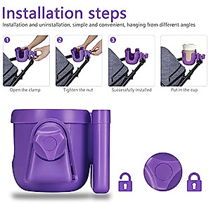 Suranew Adjustable Stroller Cup Holder with Phone Holder for Baby Stroller for Family Members, Walker Purple