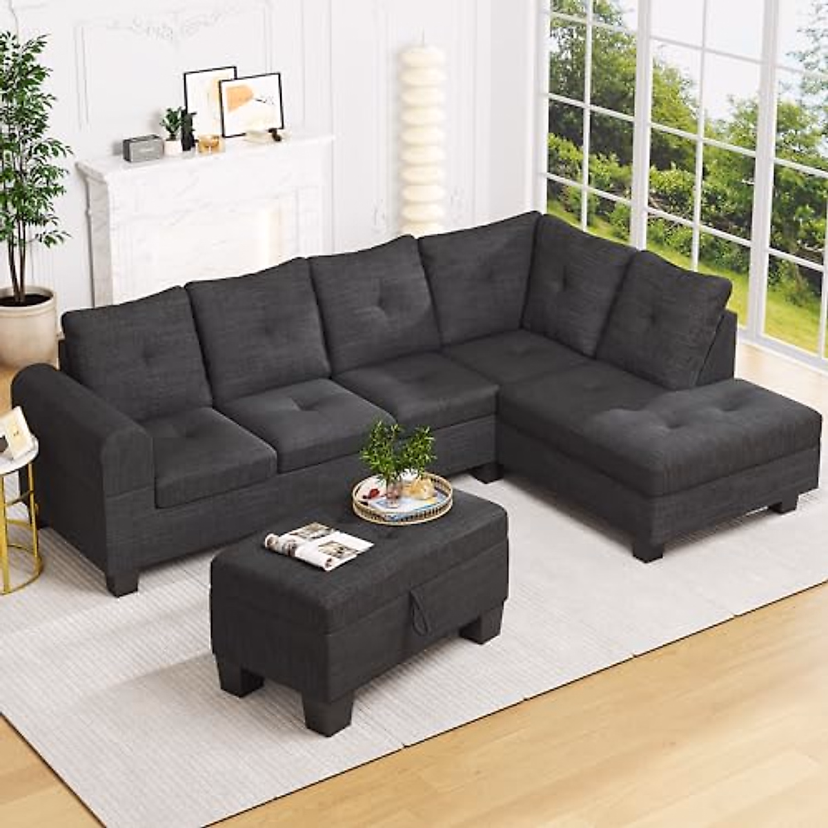 AWQM Modular Sectional Sofa with Ottoman, Fabric L-Shaped Couch with Chaise & Cup Holders, Living Room Furniture Sets Sectional Sofa Set, 6 Seat Corner Couch Sofa for Living Room, Apartment