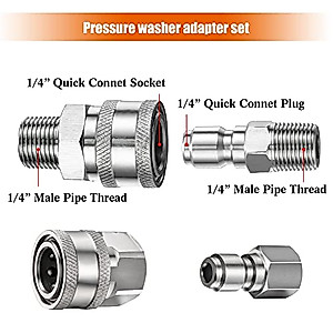 Shimeyao 2 Sets NPT 1/4 Inch Pressure Washer Coupler Quick Connect Plug Male Female 1/4 Quick Connect Fittings Pressure Washer Adapters Pressure Washer Accessories (External Internal Thread)