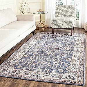 SAFAVIEH Stone Wash Collection 4' x 6' Blue/Ivory STW240A Hand-Knotted Premium Wool & Viscose Area Rug