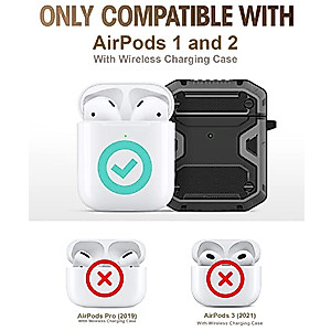 Koaichi Compatible with AirPods Case, Full-Body Rugged Hard Shell Protective Case Cover with Keychain Designed for AirPods 1st & 2nd, Black