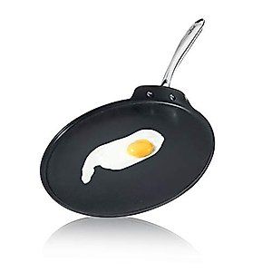 NutriChef Nonstick Stove Top Crepe Pan| Great for Pancakes, Eggs PTFE/PFOA/PFOS Free 12" Hard-Anodized Non stick Grill & Griddle Pan - Dishwasher Safe NCHAC45
