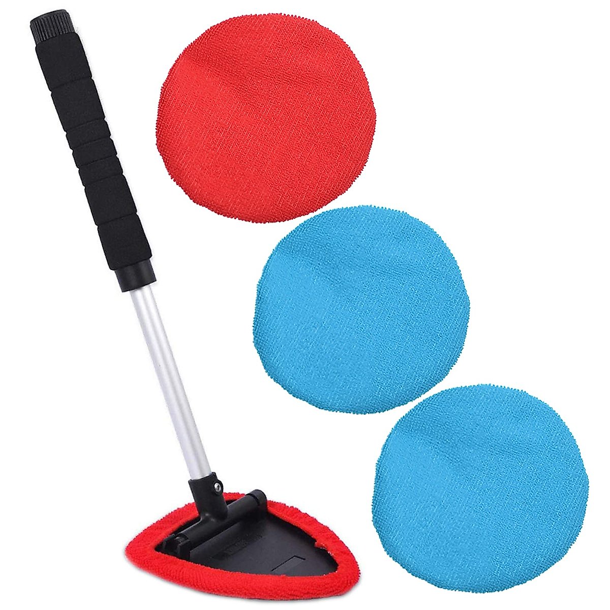 AutoEC Auto Car Windshield Cleaner, Extendable Handle Window Cleaner Brush Kit Comes with 4 Packs Washable and Reusable Pads（2 Wet Use 2 Dry Use）