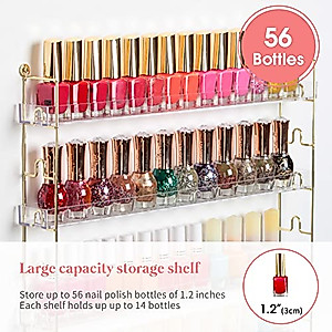 J JACKCUBE DESIGN 4 Tier Gold Nail Polish Organizer Ledge Shelf Rack, Wall Mounted Floating Storage Display Shelves for 56 Bottles Organizer Nail Polish Makeup Essential Oil Stand- MK488B