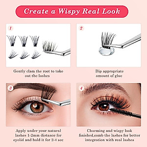 Cluster Lashes 240pcs Lash Extension D Curl False Eyelashes Individual Lash Clusters Eyelash Extension Mixed Length Eyelash Clusters Natural Look Eyelash Extension Cluster Lashes (40D-0.07D-9-16mm)