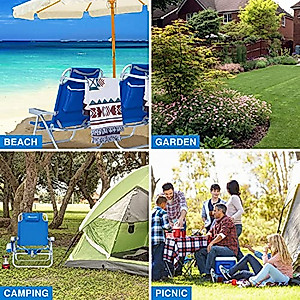 MOON LENCE Folding Beach Chair with 5 Positions High Recliner Chair Lightweight Portable Backpack Chair with Towel bar for Camp,Outdoor,Travel