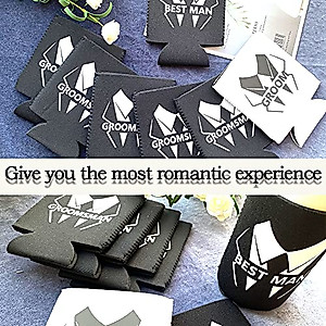 PartyGifts&Beyond 7Pack Groomsmen Can Cooler, Groom and Best Man Can Koozies for Bachelor Party or Wedding Gift Can Coozie(BOLD)