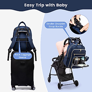 LOVEVOOK Diaper Bag Backpack,Quilted Baby Bag for Mom and Dad, Large Capacity Travel Back Pack with Changing Pad & Pacifier Holder,Navy Blue