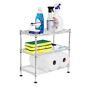 Internet's Best 3-Tier Mini Wire Utility Shelving - Chrome - Shelf - Adjustable Rack Unit - Kitchen Bathroom Pantry Laundry Storage - Under The Sink Organization - Organize Your Cabinets - SPI