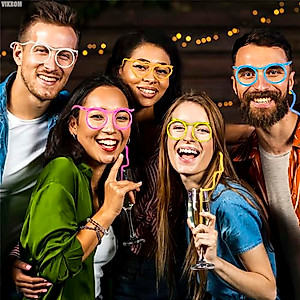 Drinking Straws Glasses Plastic - 5Pcs Fun Glasses Straw Covers Cap Reusable Straws for Kids Glasses Straws Drinking Adult Party Fun Straws for Eye Glasses Straw Tube Toy and Birthday Party Set