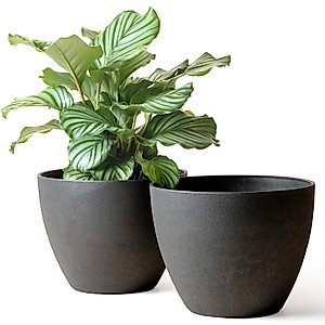 LA JOLIE MUSE Outdoor Planter Flower Pots Outdoor- 11.3 Inch Planter with Drainage for Indoor Outdoor Plants Flowers, Black, Set of 2