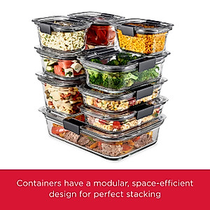 Rubbermaid Brilliance Glass Food Storage set of 4 containers, 8 total pieces (4 containers + 4 lids) for Lunch, Meal Prep, and Leftovers, Dishwasher and Oven Safe, Clear/Grey