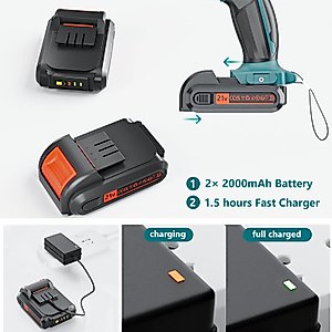 Cordless Power Drill Set with Battery and Charger,21V Cordless Drill Set, 25+3 Torque,2 Variable Speeds Electric Drill Set with 3/8'' Keyless Chuck,LED lights,2 Batteries