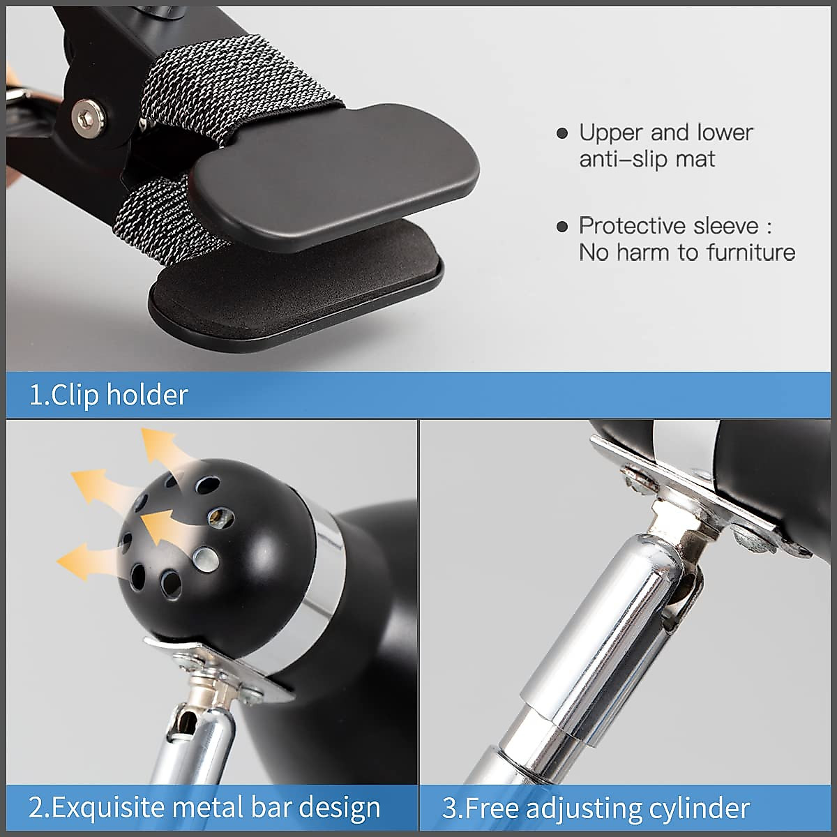 Metal Desk Lamps Clip on Lamp Clip on Light Portable Clamp On Reading Light,Eye-Caring Study Table Lamp with Flexible Goose Neck for Bedroom and Office Home Lighting (Black)