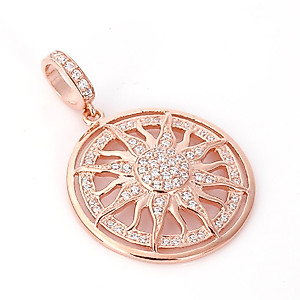 Rose Gold Sun Charms 925 Sterling Silver Dangle Charms with Clear CZ for Pandora 3mm Snake Chain Bracelet