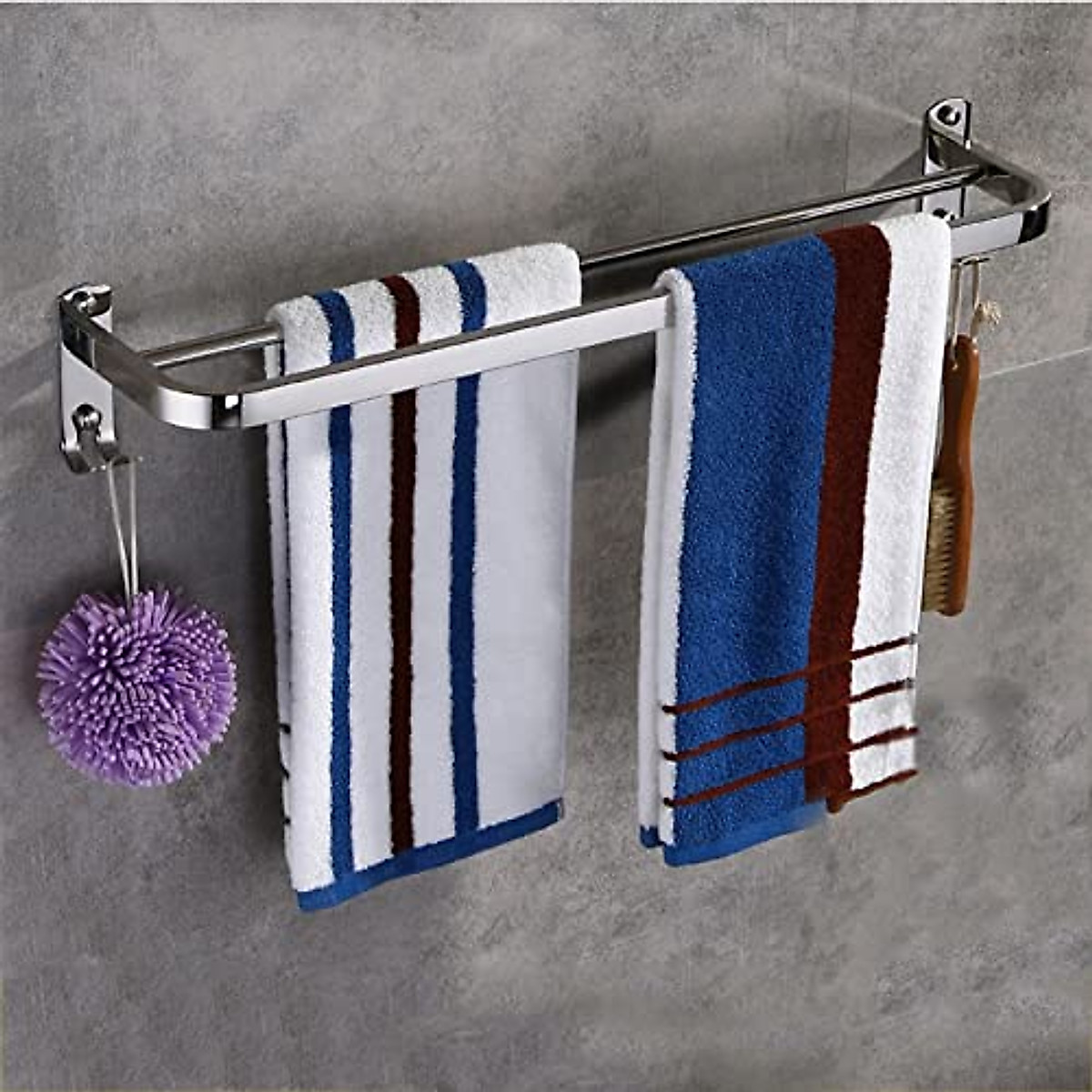 Towel Rail Bar, 304 Stainless Steel Double Towel Holder, 40cm/16Inches Wall Mounted Polished Bath Towel Rack for Bathroom and Kitchen, Silver (Size : 60cm)