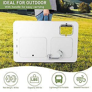 Outvita Fish Cleaning Table Folding Portable Camping Sink Table with Sink Faucet Drainage Hose/Outdoor Camping Table with Grid Rack & Knife Groove,Fish Fillet Hunting Cleaning Cutting Table,White