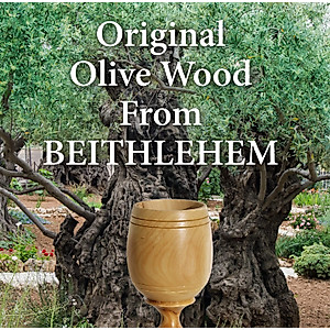 Communion Cups, Goblet, Chalice - the Lord's Supper - Wooden Bread Tray with Handmade Olive Wood Kiddush Cup also for Eucharist of the Holy Communion in Christian Congregations in Gift Bag.