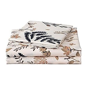 JSD Floral Printed Sheet Set Queen, Soft Microfiber Botanical Bed Sheets 15" Extra Deep Pocket 4 Pieces