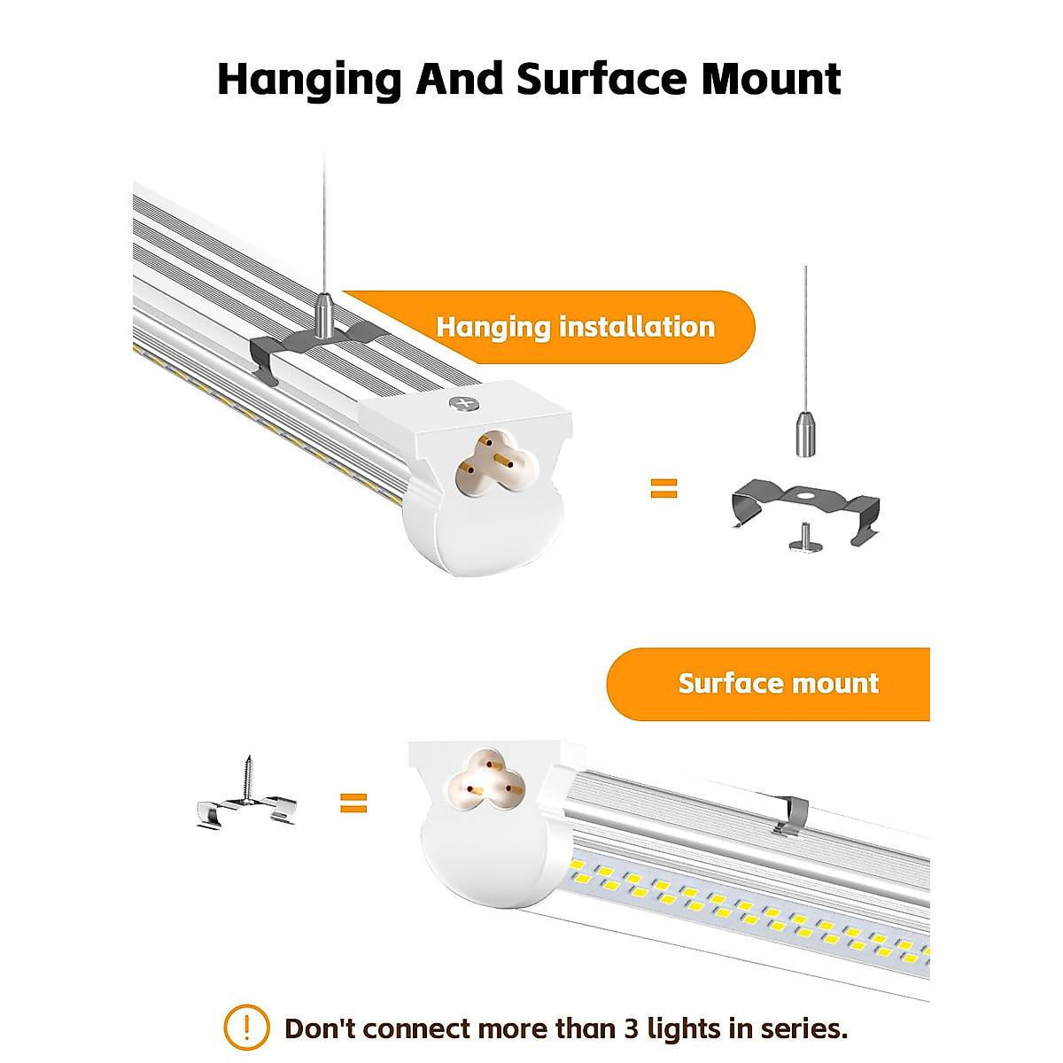 ONLYLUX LED Shop Light 8ft 6000K White 100W, 15000lm Workshop led Light V Shape, Plug and Play, Hanging/Surface Mount Install, 8 Foot led Lights for Garage,10 Pack