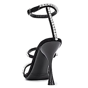 Aituis Women's Bling Rhinestone Heel Sandals Glitter Square Open Toe with Diamond Strap, Ankle Strap Sparkly Stiletto Dressy Sexy Summer High Heeled Shoes for Ladies Girls Party Club Silver, Black