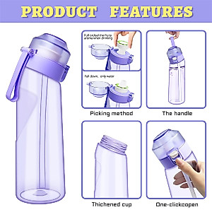 CAFELE Water Bottle with Flavor Pods,Fruit Fragrance Water Bottle,Scent Water Cup,Sports Water Cup Suitable for Outdoor Sports(Purple+7Pods)