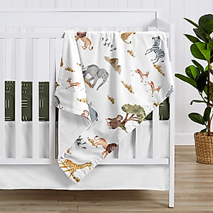 Sweet Jojo Designs Jungle Animals Blanket Receiving Security Swaddle Newborn Toddler Nursery Soft Minky Hunter Green Yellow Grey Black White Wildlife Safari Animal Elephant Giraffe Lion Monkey Leopard