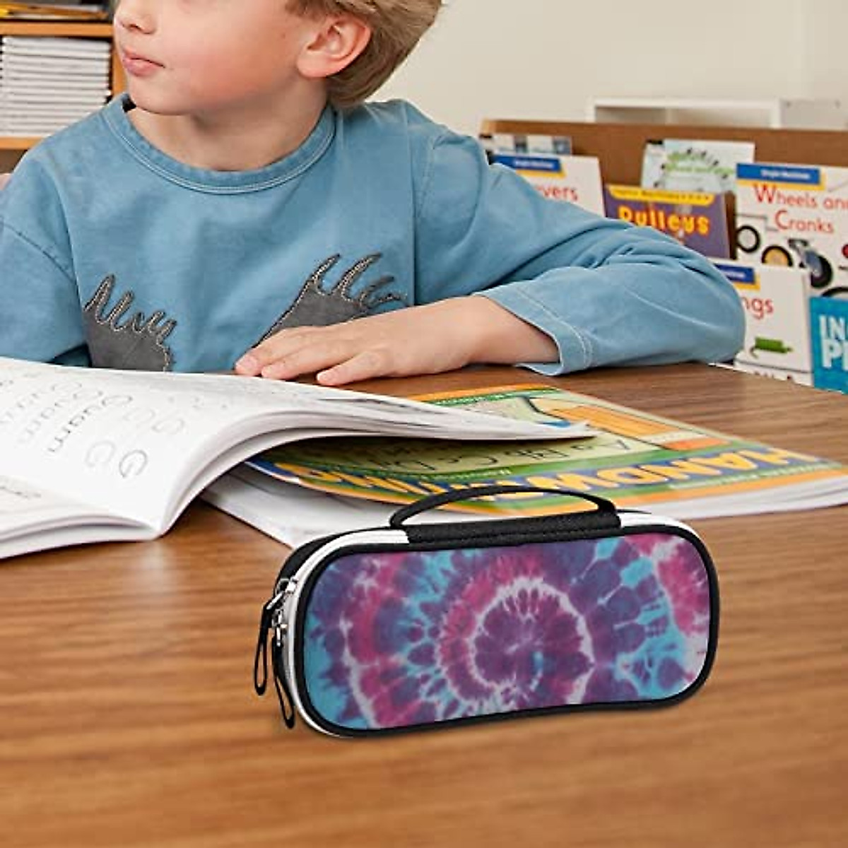 Tie Dye Printed Pencil Case Bag Stationery Pouch with Handle Portable Makeup Bag Desk Organizer