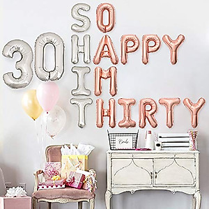 30th Birthday Balloons Funny 30th Birthday Decorations for her-So Happy IM Thirty Balloon Banner, Dirty 30 Birthday Party Supplies (Rose Gold)