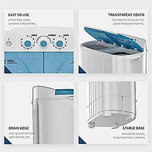 Auertech Portable Washing Machine, 14lbs Mini Twin Tub Washer Compact Laundry Machine with Built-in Gravity Drain Time Control, Semi-automatic 9lbs Washer 5lbs Spinner for Dorms, Apartments, RVs