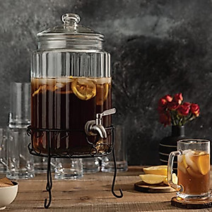 1.5 Gallon Glass Beverage Dispenser with Stainless Steel Spigot on Metal Stand, Mason Drink Dispenser For Parties, Sun Tea, Iced Tea, Water or Kombucha