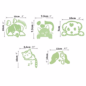 JIESWMY 5 Packs Glow in The Dark Wall Stickers,Luminous Switch Sticker,Cartoon Cat Dog PVC Wall Stickers for Kids and Adult Nursery Bedroom Living Room, 13*13cm, 5665-265