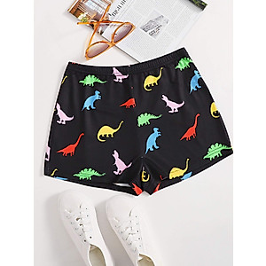 Floerns Women's Summer Dinosaur Print Elastic Waist Workout Running Shorts Black S