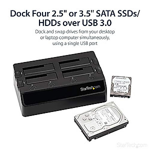 StarTech.com 4-Bay USB 3.0 To SATA Hard Drive Docking Station, USB Hard Drive Dock, External 2.5/3.5" SATA III SSD/HDD Docking Station, Hot-Swap Hard Drive Bay, Top-Loading (SDOCK4U33),Black