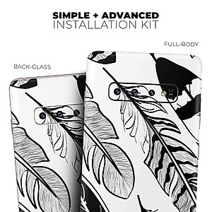 DesignSkinz Vector Black and White Feathers Protective Vinyl Decal Wrap Skin Cover Compatible with The Samsung Galaxy S20 (Screen Trim & Back Glass Skin)