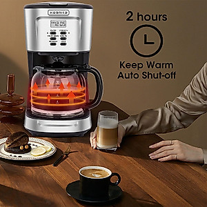 12 Cup Coffee Maker,Programmable Coffee Maker with Glass Carafe,900W Quick Brew Drip Coffee Pot,Auto Keep Warm,Anti-Drip,Brew Strength Control, Stainless Steel Coffe Machine for Home and Office