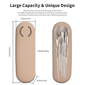 Vemoky Makeup Brush Holder/makeup brush covers/Travel Makeup Brush Holder/Soft Silicone Makeup Brush Holder/Stylish Make Up Brushes Holder Organizer/Double-sided Vent Makeup Bags for Women (Khaki)