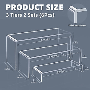 Goabroa Acrylic Display Risers, Clear Rectangle Stands Shelf for Display 6pcs