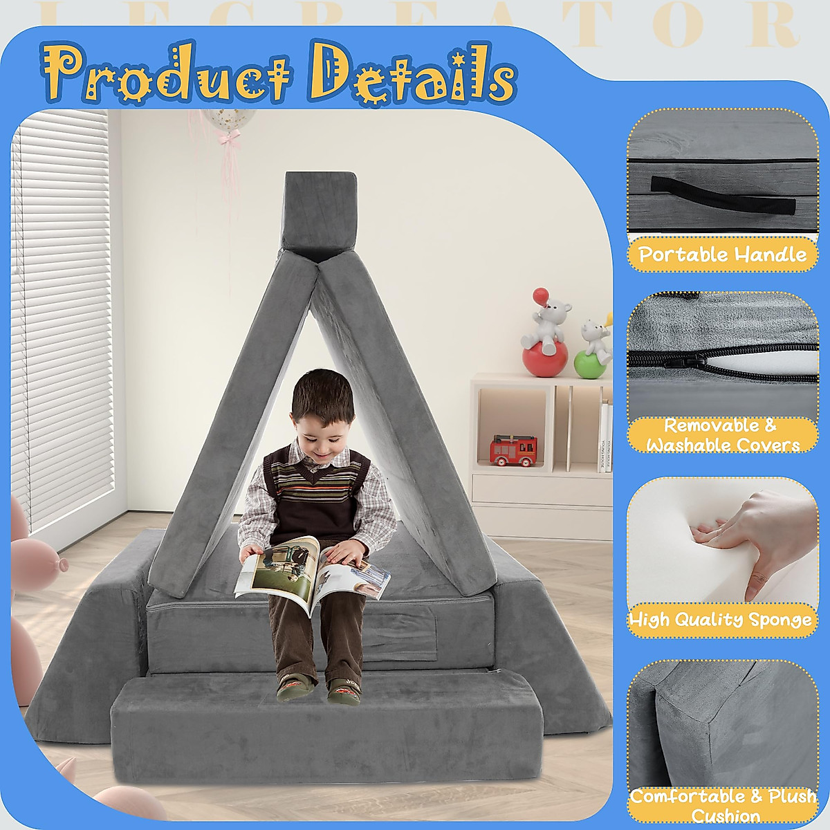 LFCREATOR Modular Kids Couch Sofa,Kids Sofa Couch for Toddler and Baby Playroom/Bedroom, Toddler & Baby Couch for Play & Lounging,Ideal for Boys & Girls. Model