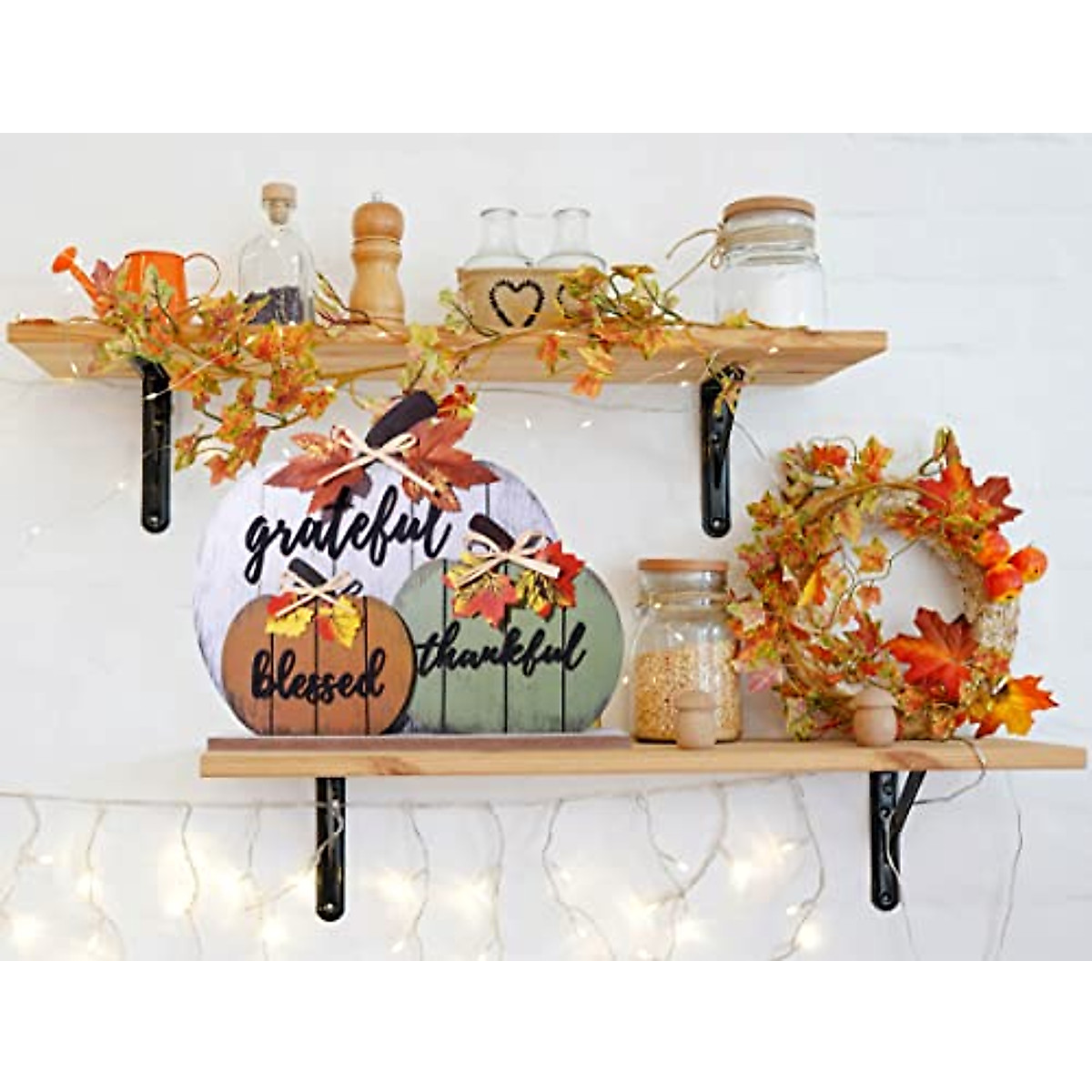 CYNOSA Fall Decorations for Home Blessed Grateful Thankful Sign Fall Decor Thanksgiving Decorations Wooden Pumpkin Tabletop Signs for Home Thanksgiving Farmhouse Living Room Harvest