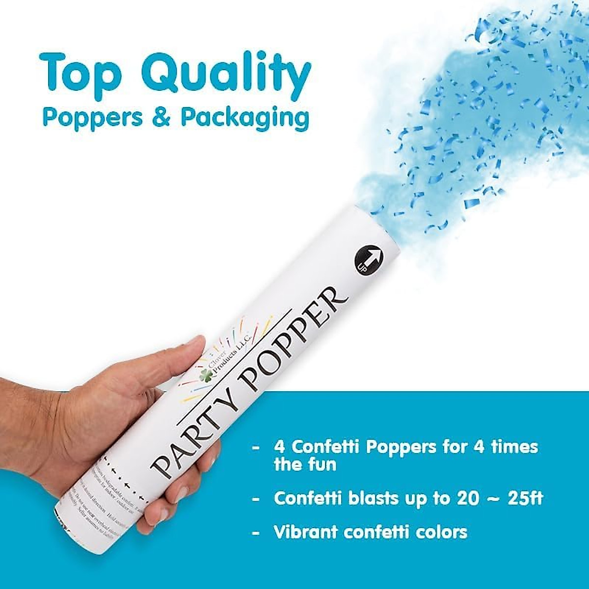 Clover Products Premium Gender Reveal Powder Cannon – 4 Pack Includes 2 Pink and 2 Blue | 12 Inch Gender Reveal Poppers | Compressed Air Powered | Make Your Announcement Unforgettable | Each Box Contains a FREE “It’s a Girl” and “It’s a Boy” Balloon.