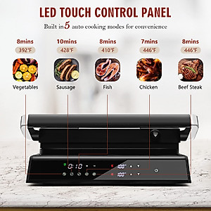 COSTWAY Electric Panini Press Grill, 1200W Sandwich Maker with Non-Stick Double Sided Plates, Independent Temperature Control & Removable Drip Tray, Opens 180 Degrees to Fit Any Size of Food