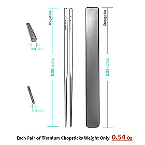 Titanium Chopsticks, 2 Pairs of Chopsticks with Plastic Case for Sushi, Noodles, Rice, Ramen & Japanese Cuisine.(9-inch) (2 Pairs), Gray