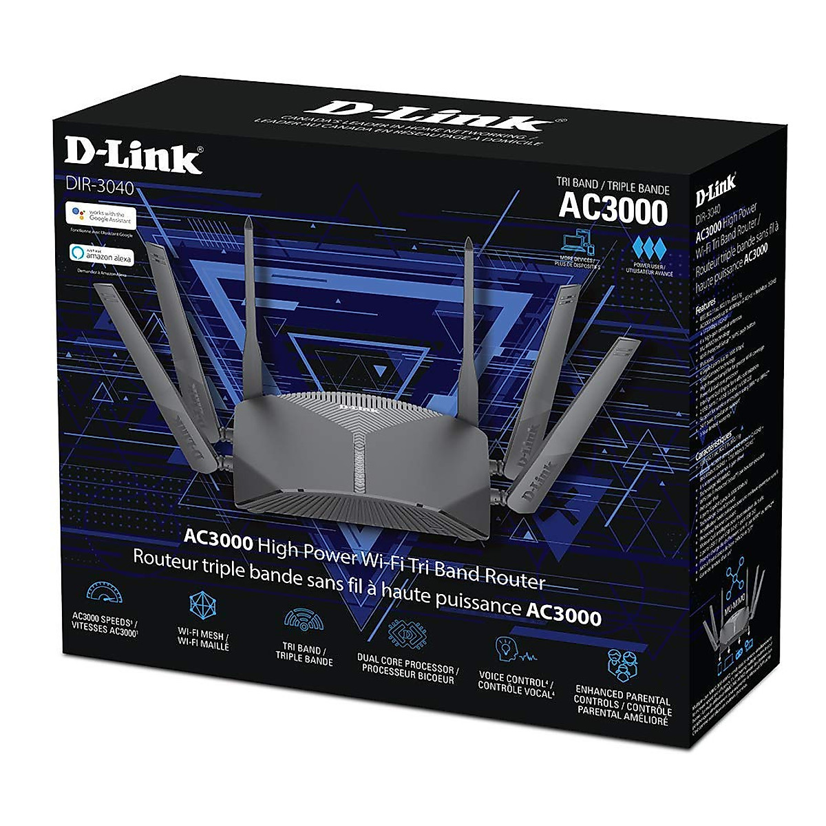 D-Link WiFi Router AC3000 Mesh Smart Internet Network Compatible with Alexa & Google Assistant, MU-MIMO Tri Band Gigabit Gaming Mesh (DIR-3040-US) (Renewed)