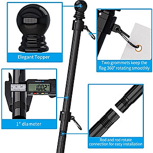 ZMTECH Flag Pole - Upgraded Bracket, 6 FT Stainless Steel Flag Poles for Outside House, Residential or Commerical, Tangle Free Flag Pole Kit for American Flag (Without Flag, Black)