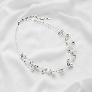 Layered Choker Freshwater Pearl Necklace - Fashion Jewelry Necklace Gifts For Women Mom (15-White)