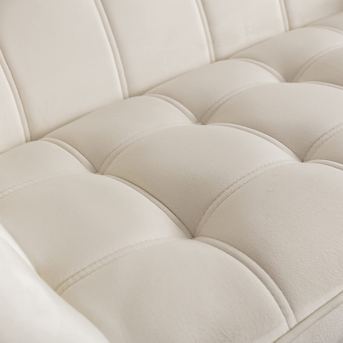 QUINJAY 48" Small Loveseat for Small Spaces, Modern Sherpa Mini Sofa Couch 2-Seater Velvet Love Seat with Quilting Back and Gold Legs for Living Room/Bedroom, Cream