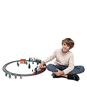 Christmas Toy Train Set, Electric Train Gift with Light, Music & Real Smoke, Travel Train Toys with steam Locomotive, Present for Boys and Girls